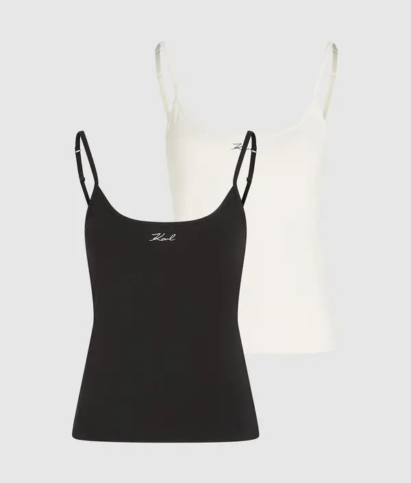 Karl Lagerfeld Signature Camisole Top – 2-pack - Cannoli Cream-black