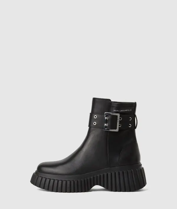 KL JEANS Mid-calf Wedge Boots With Buckle Detail - Black