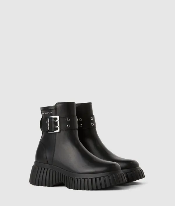KL JEANS Mid-calf Wedge Boots With Buckle Detail