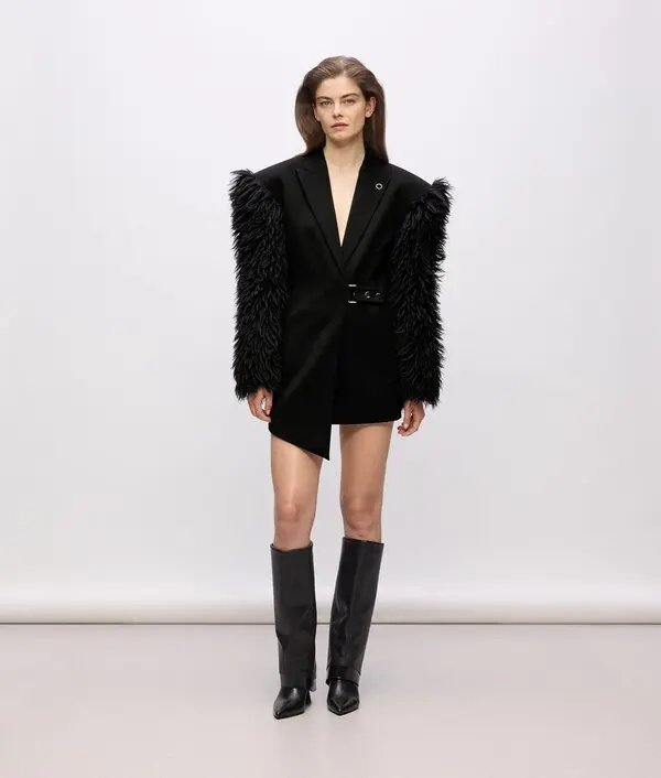 Karl Lagerfeld Viscose Blend Blazer Dress With Faux-fur Sleeves