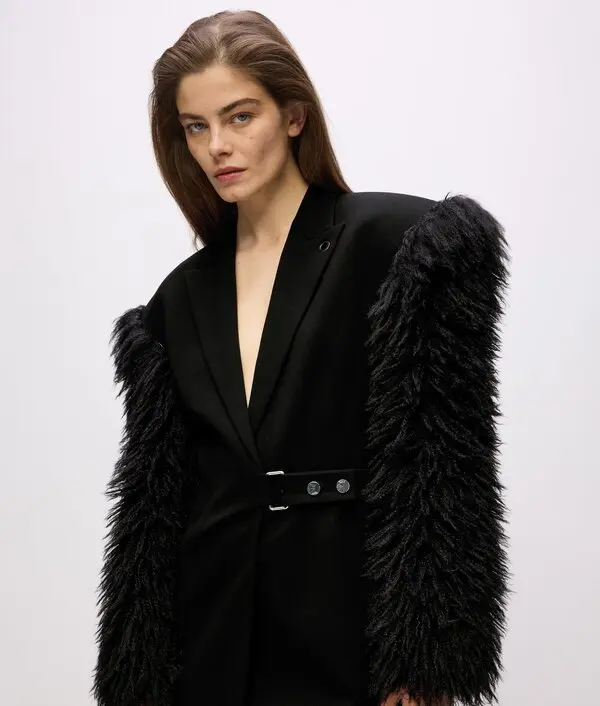 Karl Lagerfeld Viscose Blend Blazer Dress With Faux-fur Sleeves