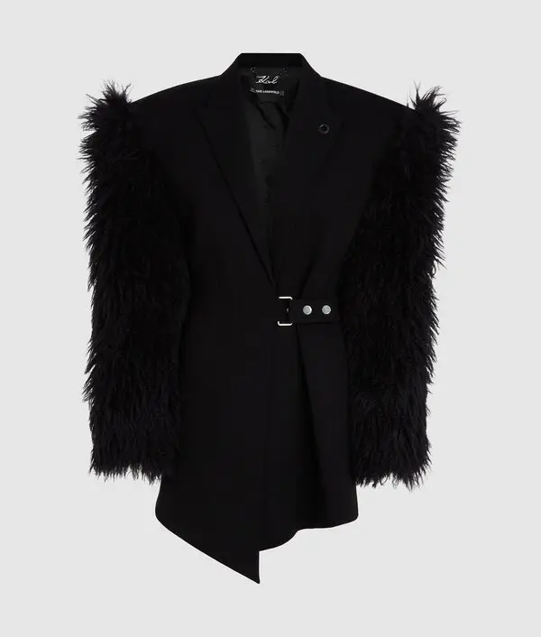 Karl Lagerfeld Viscose Blend Blazer Dress With Faux-fur Sleeves