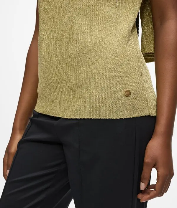 Karl Lagerfeld Sleeveless Metallic Knit Top With Scarf Detail