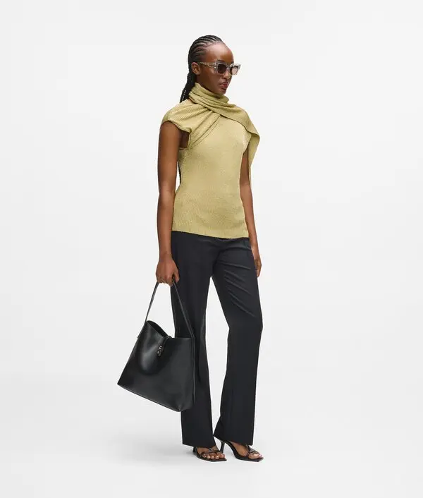 Karl Lagerfeld Sleeveless Metallic Knit Top With Scarf Detail