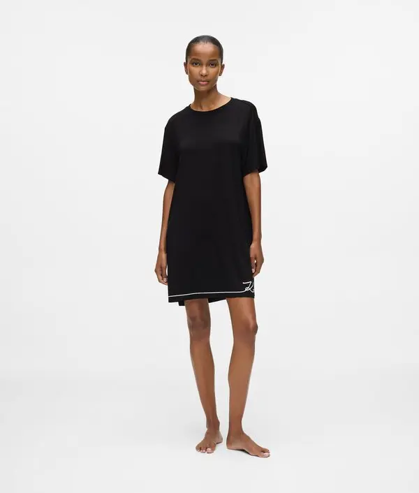 Karl Lagerfeld Viscose Jersey Oversized Pajama Dress - Black