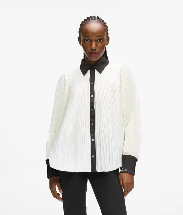 Karl Lagerfeld Pleated Shirt With Contrasting Details - Pristine
