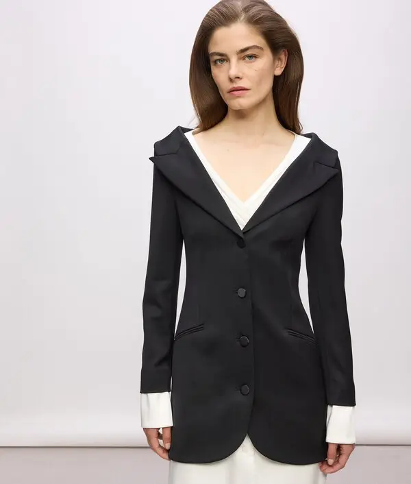 Karl Lagerfeld Tailored Wool Blend Mini Dress With Satin Trim