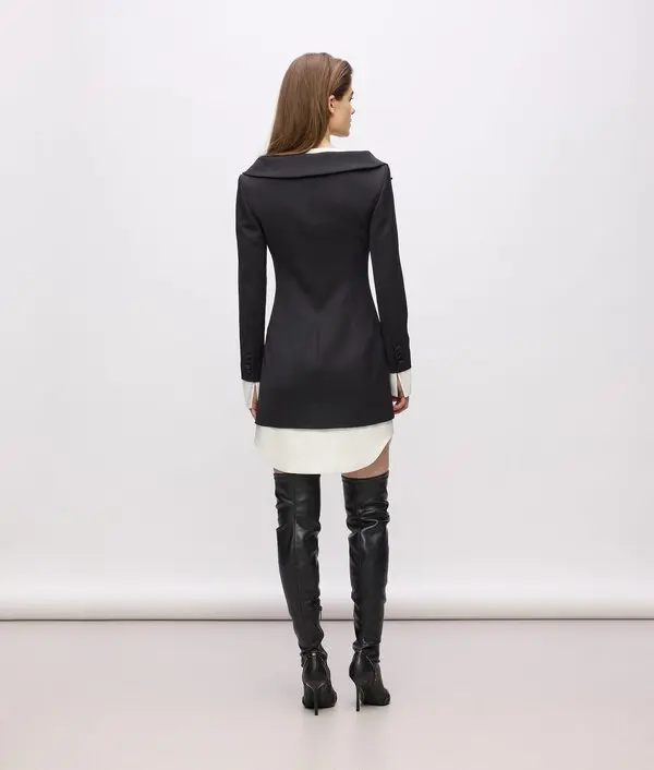 Karl Lagerfeld Tailored Wool Blend Mini Dress With Satin Trim