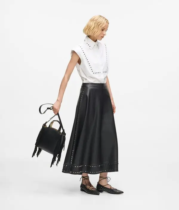 Karl Lagerfeld Studded A-line Midi Skirt