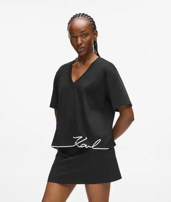 Karl Lagerfeld Signature Hem V-neck T-shirt - Black