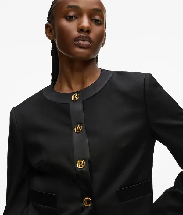 Karl Lagerfeld Cropped Tailored Jacket With Signature Buttons