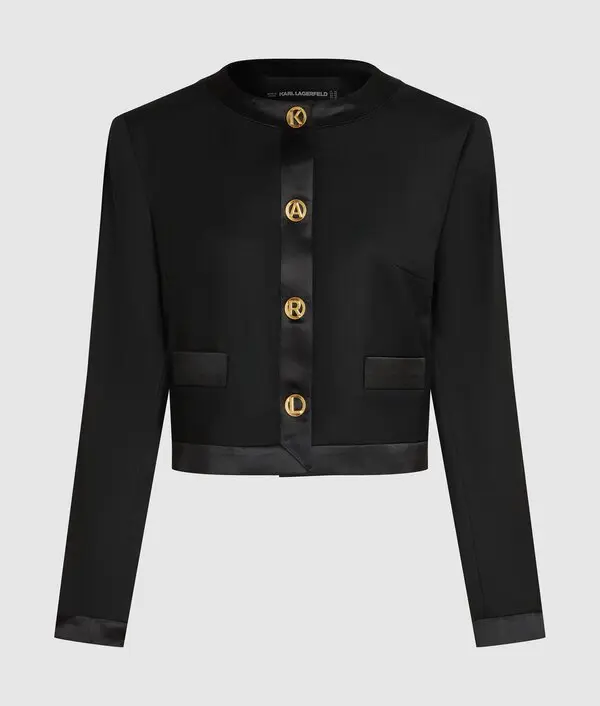 Karl Lagerfeld Cropped Tailored Jacket With Signature Buttons