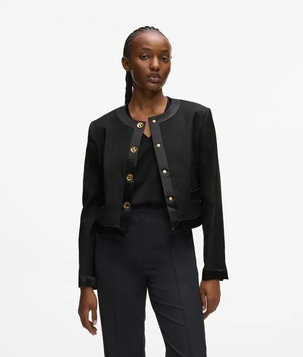 Karl Lagerfeld Cropped Tailored Jacket With Signature Buttons - Black
