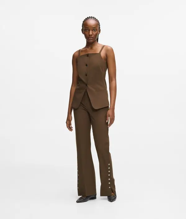 Karl Lagerfeld Snap Button Detail Straight Leg Pants - Java