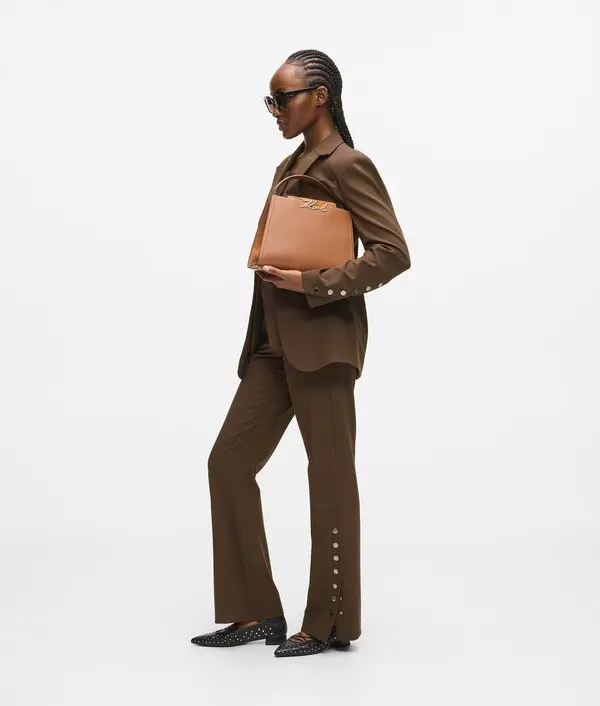 Karl Lagerfeld Snap Button Detail Straight Leg Pants - Java