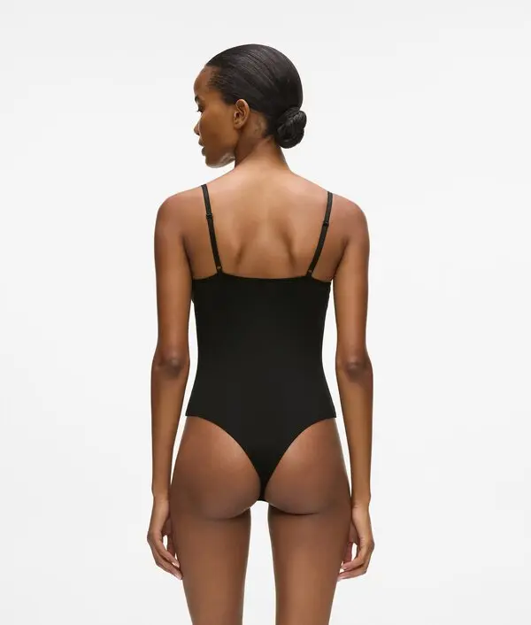 Karl Lagerfeld Signature High-leg Bodysuit With Cutout Detail