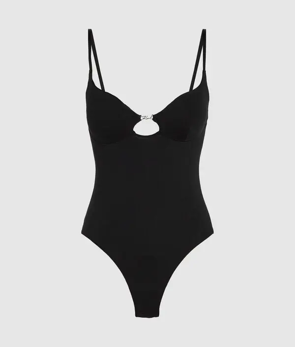 Karl Lagerfeld Signature High-leg Bodysuit With Cutout Detail
