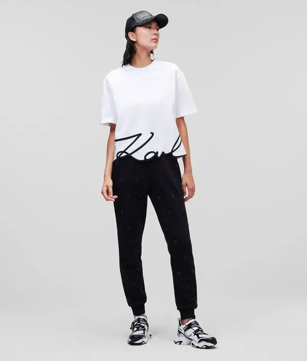 Karl Lagerfeld Oversized Organic Cotton T-shirt With Signature Embroidery - White