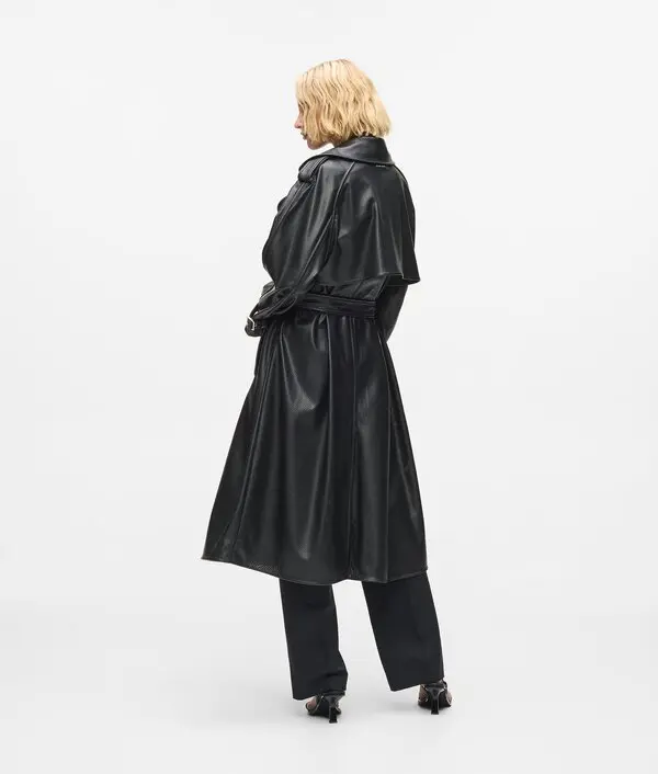 Karl Lagerfeld Perforated Faux Leather Double-breasted Trench Coat