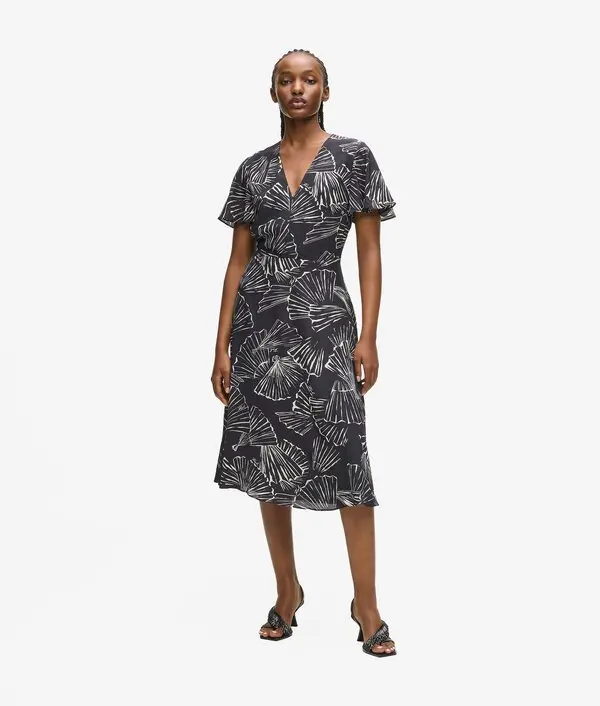 Karl Lagerfeld Fan Print V-neck Dress - Linear Fan Black