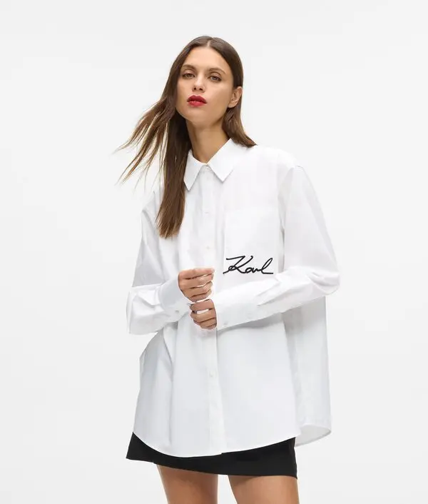 Karl Lagerfeld Signature Embroidered Oversized Shirt - White