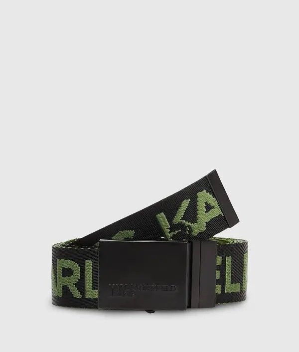 Karl Lagerfeld Reversible Webbing Belt - Black-vineyard Green