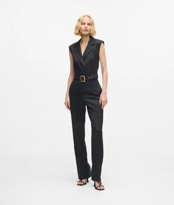 Karl Lagerfeld Dna Studded Straight-leg Wool-blend Pants - Black
