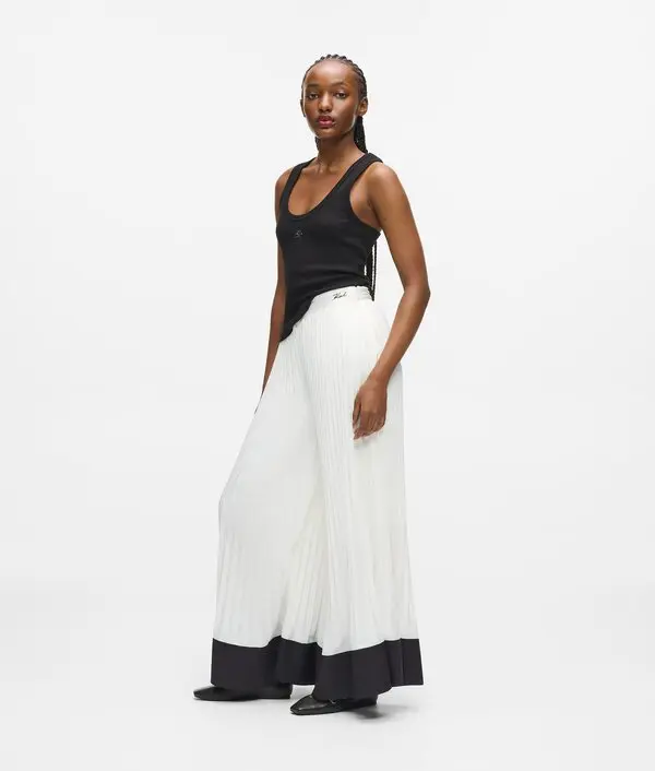 Karl Lagerfeld Pleated Wide-leg Pants With Contrasting Hem - Pristine