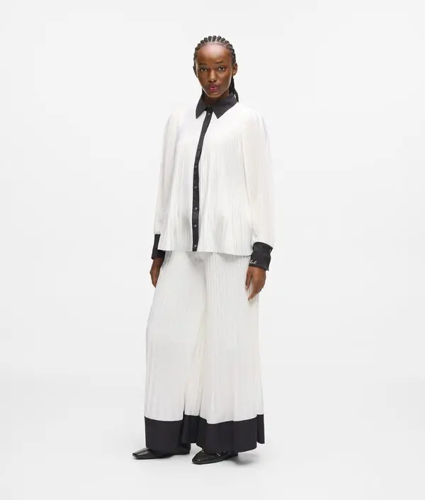Karl Lagerfeld Pleated Wide-leg Pants With Contrasting Hem