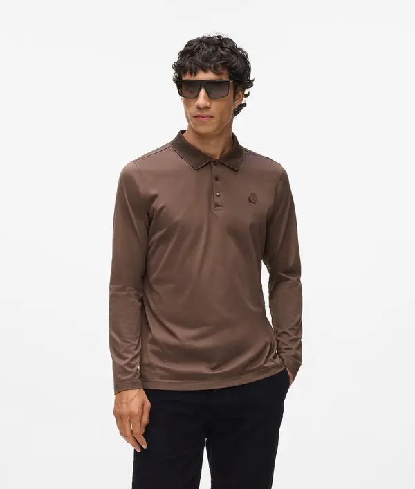 Karl Lagerfeld Long-sleeved Polo Shirt - Black/brow