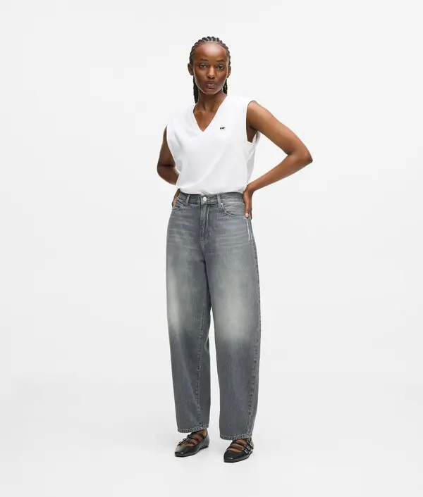 Karl Lagerfeld Ikon Barrel-leg Jeans In Cotton - Washed Light Grey