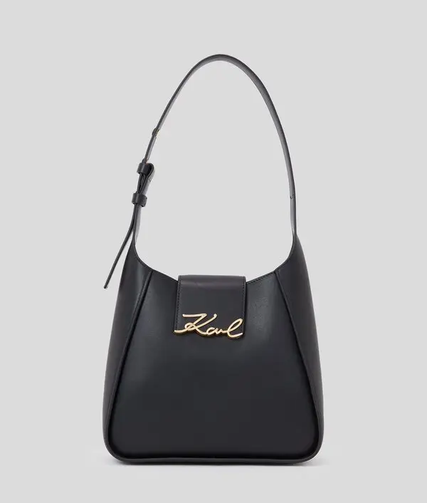 Karl Lagerfeld K/signature Hobo Bag In Smooth Leather - Black