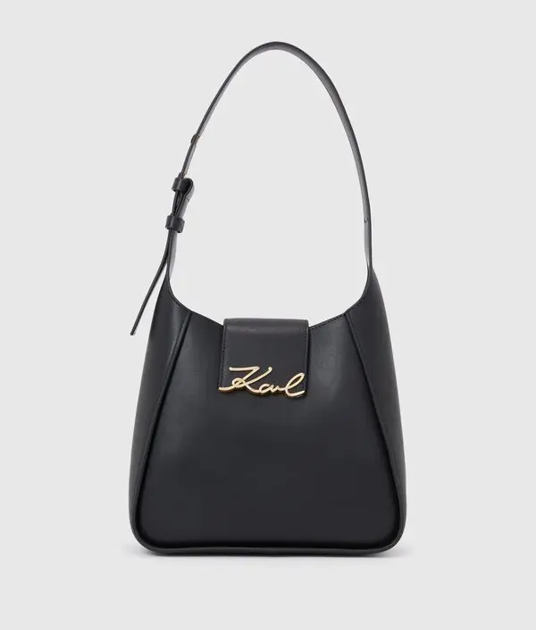 Karl Lagerfeld K/signature Hobo Bag In Smooth Leather - Black