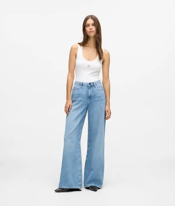 Karl Lagerfeld Embellished Wide-leg Jeans - Light Blue Denim