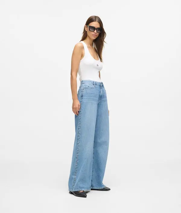 Karl Lagerfeld Embellished Wide-leg Jeans