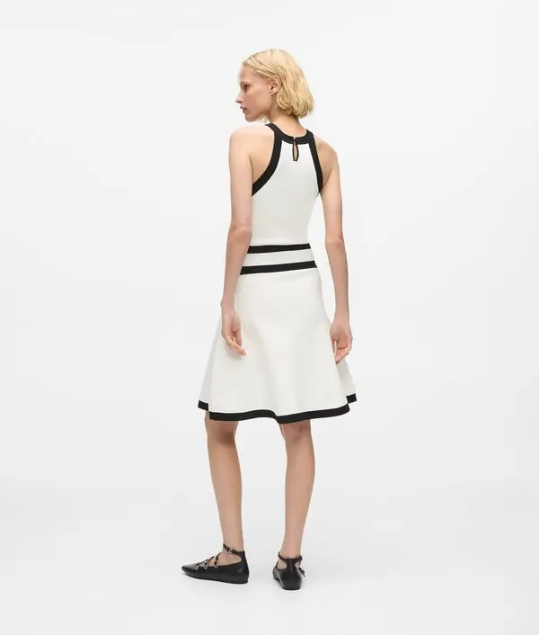 Karl Lagerfeld Sleeveless Knit Dress With Contrasting Piping And Belt