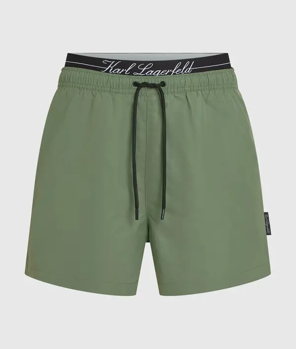Karl Lagerfeld Double Waistband Boardshorts - Dill