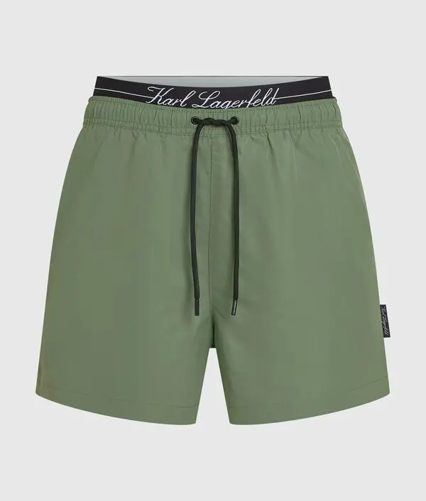 Karl Lagerfeld Double Waistband Boardshorts - Dill