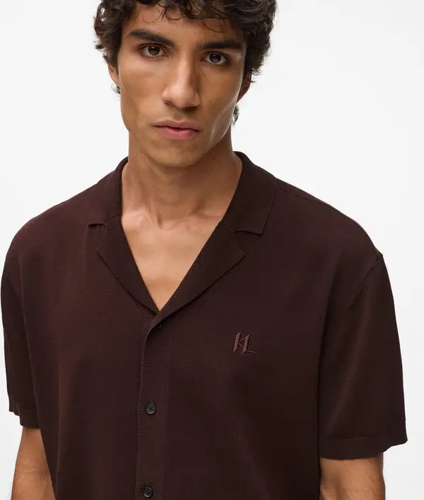 Karl Lagerfeld Monogram Knitted Polo Shirt - Fudge