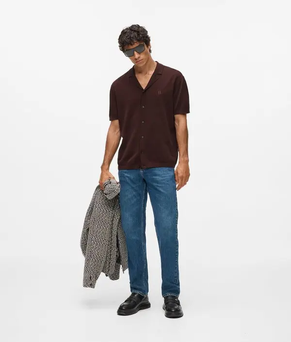 Karl Lagerfeld Monogram Knitted Polo Shirt - Fudge