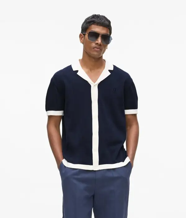 Karl Lagerfeld Monogram Knitted Polo Shirt - Peacoat