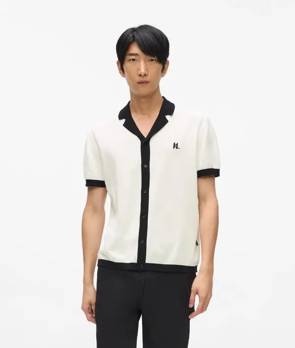 Karl Lagerfeld Monogram Knitted Polo Shirt - White/black