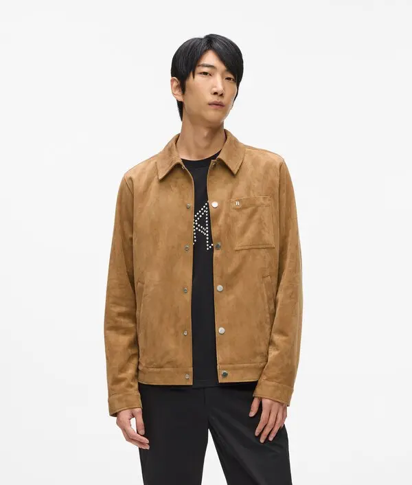 Karl Lagerfeld Faux Suede Trucker Jacket - Otter