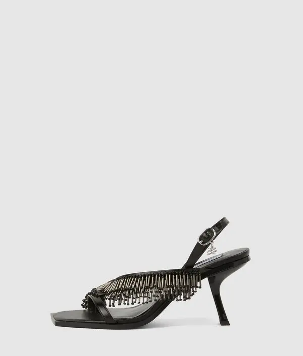 Karl Lagerfeld Karmel Fringe Heeled Slingbacks - Black