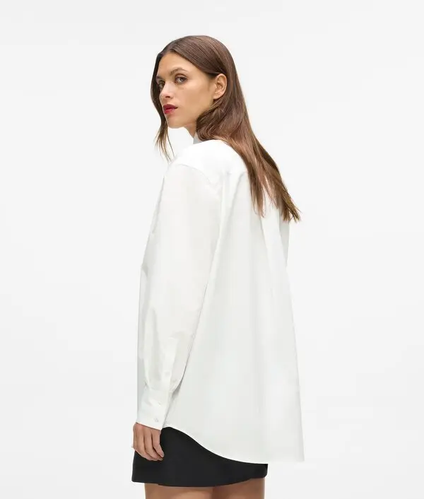 Karl Lagerfeld Organic Cotton Poplin Tie Shirt With Fan Artwork - White