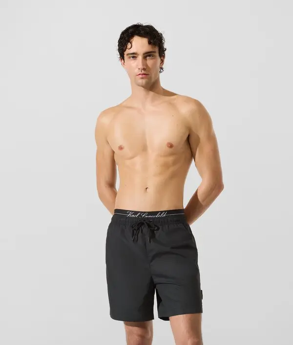 Karl Lagerfeld Double Waistband Boardshorts - Black