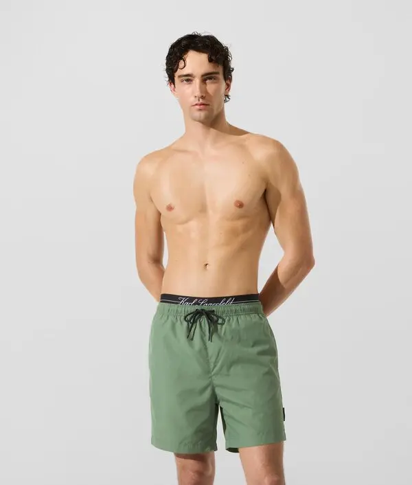 Karl Lagerfeld Double Waistband Boardshorts - Dill