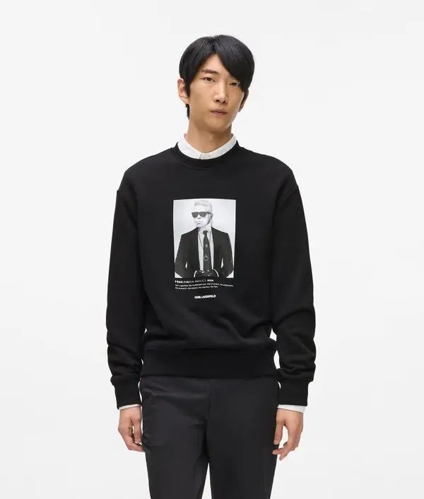 Karl Lagerfeld Portrait Sweatshirt In Organic Cotton - Black