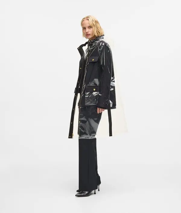 Karl Lagerfeld Transparent Hooded Raincoat With Contrasting Panels - Clear/black