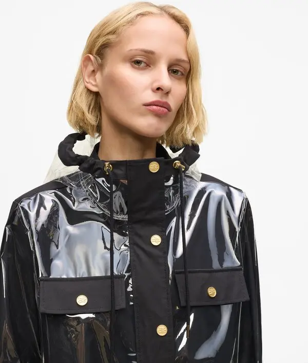 Karl Lagerfeld Transparent Hooded Raincoat With Contrasting Panels